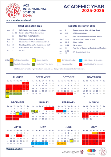 ACS Doha | Academic Calendar 2025-26 - ACS Doha